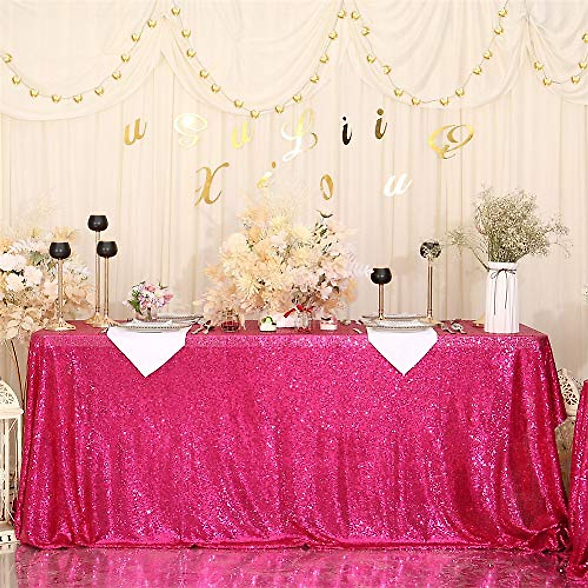 Eternal Beauty Sequin Tablecloth, 60x102 Rectangle Sequin Tablecloth for Party Cake Dessert Table Exhibition Events,Hot Pink