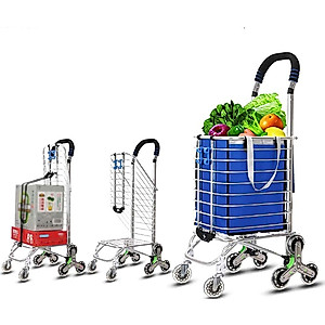 Shopping Trolley on Wheels Multi Function s,Kitchen Storage Utility Carts Foldable Dual Use Aluminum Alloy Climbing Shopping Cart 8 Rounds Crystal Wheel, Load 35 Kg Hand Trucks,Blue-B,