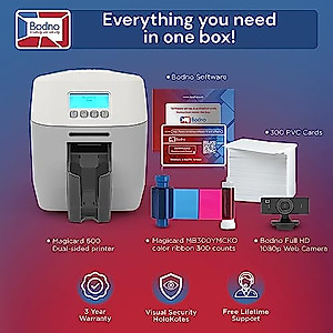 Bodno Magicard 600 Dual Sided ID Card Printer & Complete Supplies Package ID Software - Bronze Edition