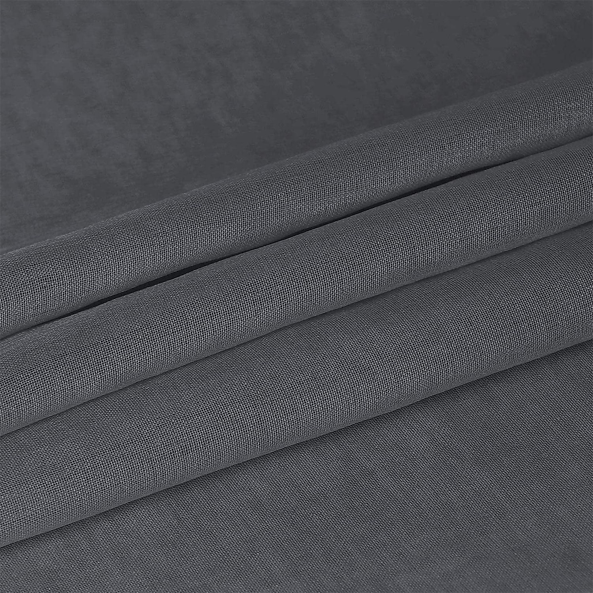 DWCN Dark Grey Sheer Curtains for Living Room Bedroom - Faux Linen Look Voile Drapes Grommet Top Window Curtain Panel 52 x 63 Inch Length, Set of 2 Panels