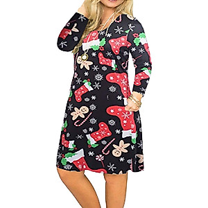 VISLILY Women's Plus Size Christmas Holiday Dress Xmas Patterned Tunic Dress 20W 03C