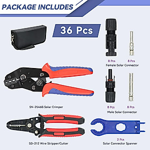 YMYP Solar Panel PV Cable Crimping Tool Kit with Stripper & 8 Pairs Connectors 1Pair Spanners, Crimper for AWG14-10 (2.5/4/6mm²) Solar Connectors