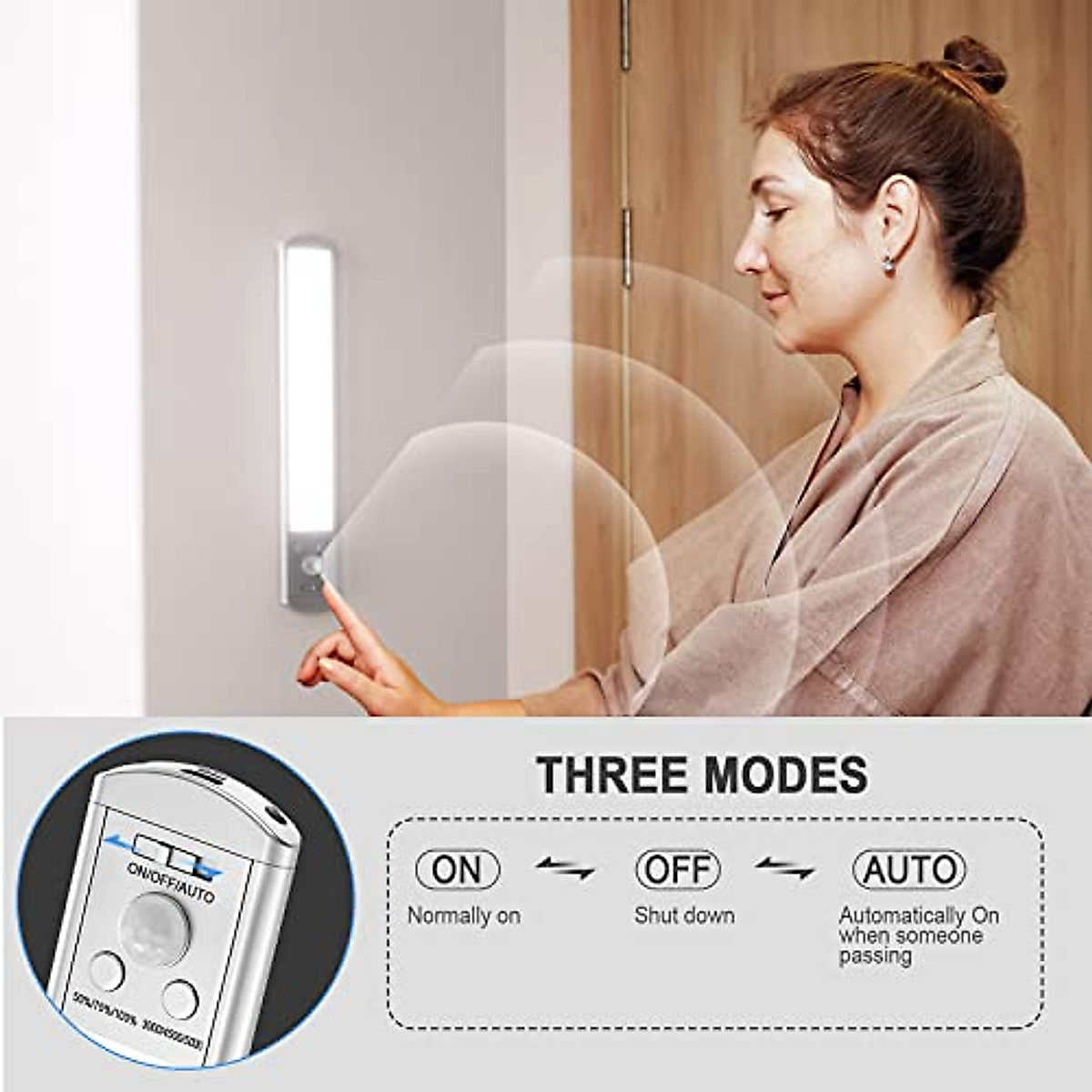Under Cabinet Lights Motion Sensor: 66-Led Closet Light Wireless Magnetic Light Under Counter Lights for Kitchen 1000mAh USB Rechargeable Led Lights for Wardrobe Stairs Hallway Indoor 9.0 inch 2Pcs