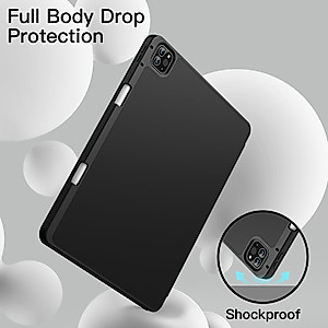 JETech Case for iPad Pro 12.9-Inch (6th/5th Generation, 2022/2021 Model) with Pencil Holder, Support 2nd Pencil Charging, Slim Tablet Cover with Soft TPU Back, Auto Wake/Sleep (Black)