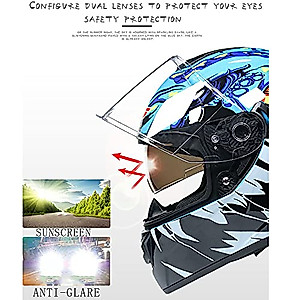 MotuoMr Unisex-Adult Full Face Motorcycle Helmet DOT Approved Motorbike Moped Street Bike Racing Crash Helmet with Graphic (Blue Monster Color Mirror, Small)