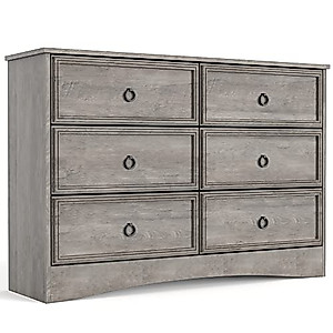 LGHM Modern 6 Drawer Dresser, Dressers for Bedroom, Chest of Drawers Closet Organizers and Storage Clothes - Easy Pulls Handle, Textured Borders Living Room, Hallway, Gray Wash