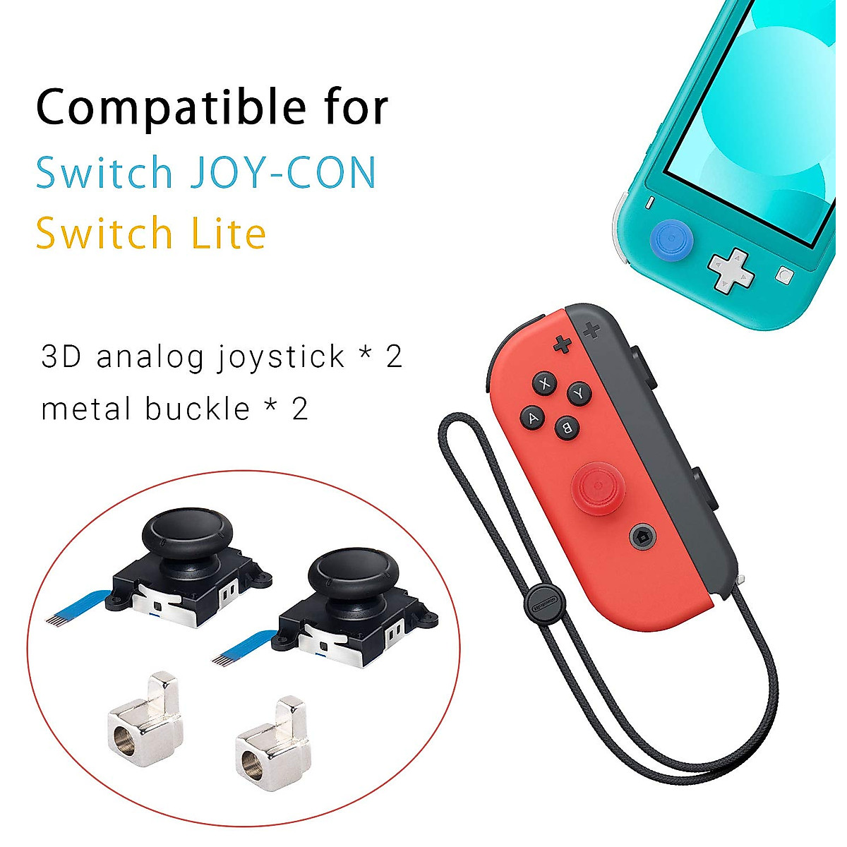 LONANDY 2 Pack Joycon Joysticks, Joycon Repair Kit Joystick Replacement Parts for Nintendo Switch, Switch Lite & Switch OLED, Include Thumb Grips, Metal Lock Buckles