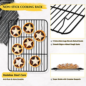 Small Baking Cooling Rack Set of 2, E-far Non-stick Toaster Oven Rack for Cooking Roasting Grilling Broiling Meat Bacon, 9.7” x 7.3” Metal Bakeable Wire Rack for Cookie Cake - Easy to Clean