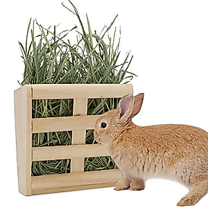 Rabbit Hay Feeder Guinea Pig Hay Rack Wooden Hay Holder for Small Pets Bunny Guinea Pig Chinchilla (Hay Feeder-B)