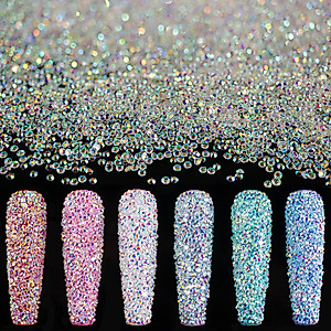 Tiny Nail Rhinestones 15000PCs 1.2mm Ultra Mini Pixie AB Glass Crystals for Nail Art Manicure Iridescent Long Lasting Shine Small Rhinestone Micro Dust Glitter Caviar Bead Sugar Gem