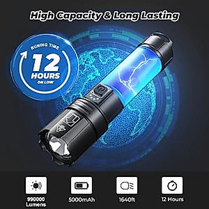 lemihui Rechargeable LED Flashlight High Lumens, 990,000 Lumens Bright Powerful Flashlight, 5 Modes, IPX6 Waterproof Handheld Flash Light for Camping Hiking