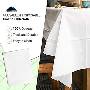 NextClimb Rectangle Vinyl Tablecloth (3 Pack) 54 x 108 inches - THICKEST Heavy Duty Table Cloth - Disposable Or Reusable White Plastic Outdoor Party Table Covers