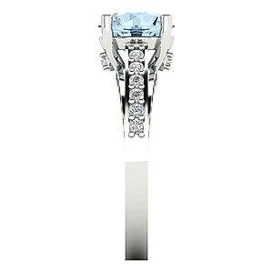 Clara Pucci 2.21 ct Round Cut cathedral Solitaire Natural Aquamarine Engagement Promise Anniversary Bridal Ring 18K White Gold 5.25