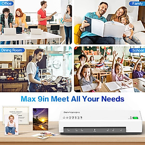 Laminator, 9" Thermal Laminator Machine for A4, A5, A6, Hot & Cold Laminating Machine with 20 Pouches, Paper Trimmer, Corner Rounder, Hole Puncher, Iron Ring, White