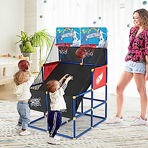 Goplus Kids Basketball Arcade Game, Dual Shot Basketball Game for 2 Players with 4 Balls & Inflation Pump, Indoor Outdoor Sport Play Birthday Gift Basketball Toy Set for Toddlers Children Teens Youth