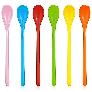 Giantree 6 PCS Long Handle Spoons, Long Handle Mixing Spoon, 7.28 Inches Colorful Teaspoons, Coffee Spoons Tall Iced Tea Ice Cream Sundae Cocktail Hot Chocolat Stirring Longdrink Spoons