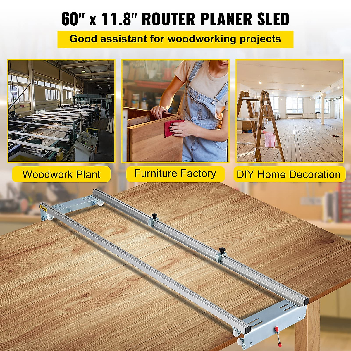 VEVOR Router Sled, 60 inches / 152.4cm Width, Slab Guide Jig for Woodworking with Locking Function, Portable and Easy to Adjust, Trimming Planing Machine for Wood Flattening, Home DIY
