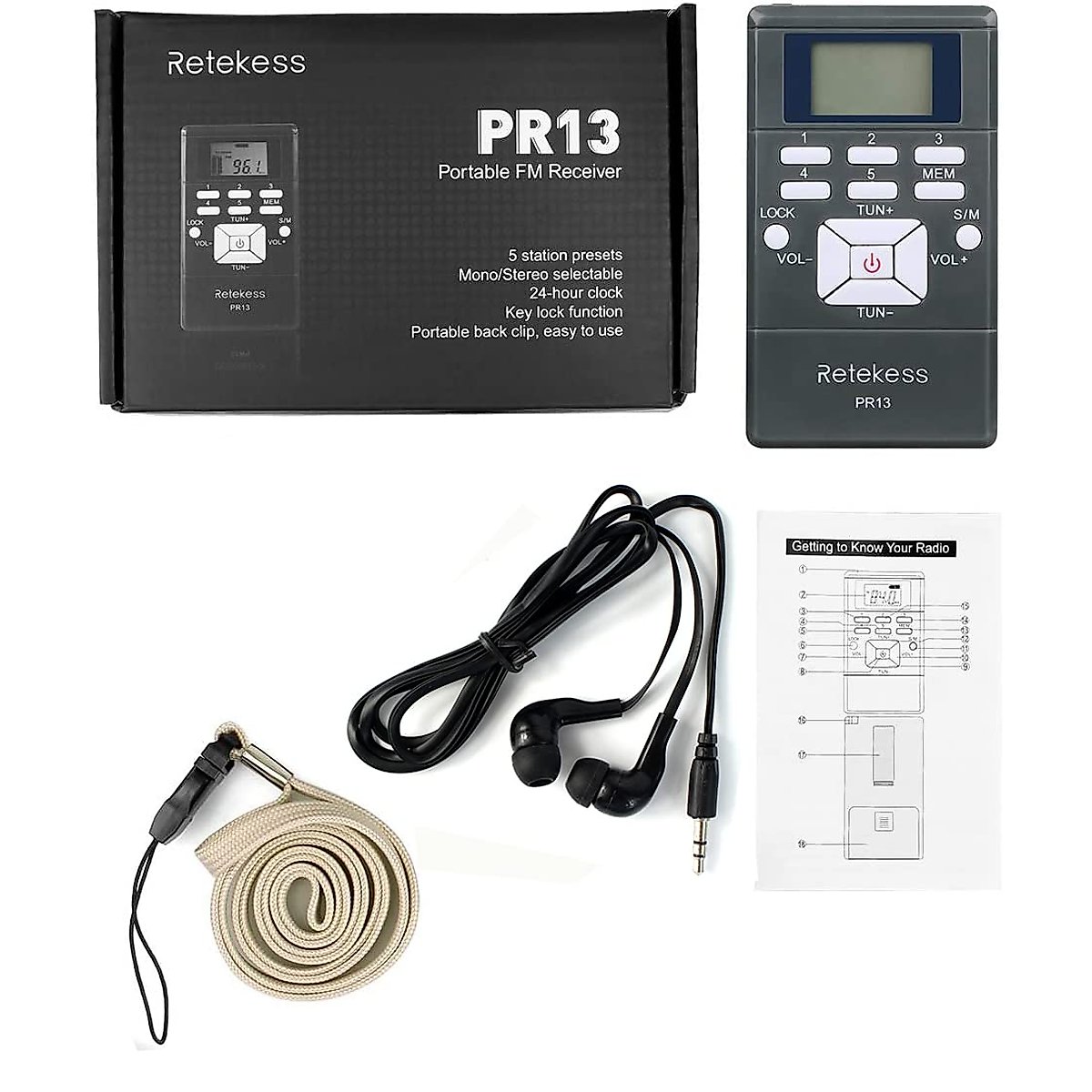 Retekess Wireless Microphone Headset System with 1 TR503 Transmitter and 5 PR13 FM Radio Receiver, Fm Listening System for Church,Training,School(Case of 1 Transmitter 5 Receivers)