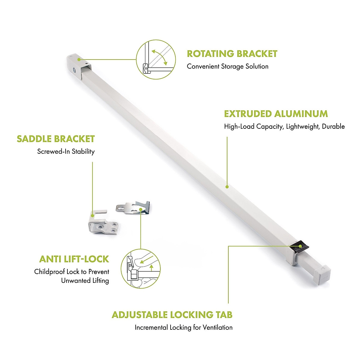 Ideal Security Sliding Patio Door Security Bar with Child-Proof Lock, Extendable, White (25.75-47.5 Inches)
