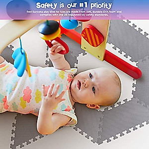 Red Suricata Playspot Foam Hexamat – Geo Interlocking Baby Play Mat - Baby Playmat for Kids, Infants & Toddlers – 79” x 60” or 74” x 63” Rubber Foam Floor Puzzle Mats Tiles (Ghost White/Grey