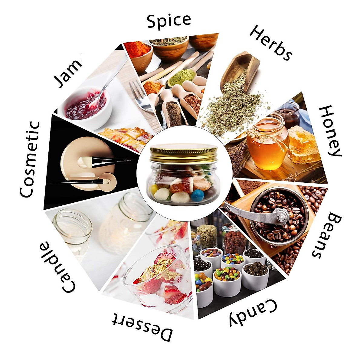 Encheng 5 oz Wide Mouth Mason Jars,Clear Glass Jars with Lids(Golden),Small Spice Jars for Herb,Jelly,Jams,Wedding Favors,Shower Favors,Baby Foods,Mini Canning Jars for Kitchen Storage 40 Pack … …