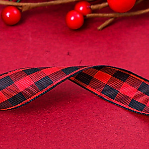 URATOT 50 Yards Red and Black Plaid Ribbon Christmas Wrapping Ribbon Gingham Plaid Ribbon for DIY Crafts Decoration, Floral Bows Craft