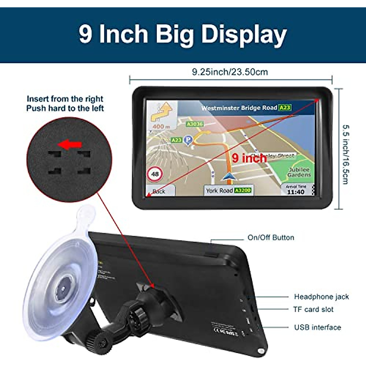 GPS Navigation for Car Truck 9 inch GPS Navigation, Speed Limit & Traffic Light Tips, Turn-by-Turn Navigation, Map 2023, Free Update USA Map