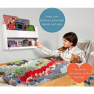 Tidy Books® Bunk Bed Accessories Shelf (Age 6-99) The Original Bunk Bed Buddy™, Bedside Shelf, White Shelves for Kids Room, Loft Bed Shelf, Wood, 13 x 20.9 x 4.7, Eco Friendly, Handmade