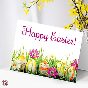 Happy Easter, Bulk Fold Over Greeting Cards for Invitations, Gifts & Presents, Thank You Notes and Announcements – Blank Inside | 4.25 x 5.5” (A2 Size) | 25 Cards and 25 Envelopes