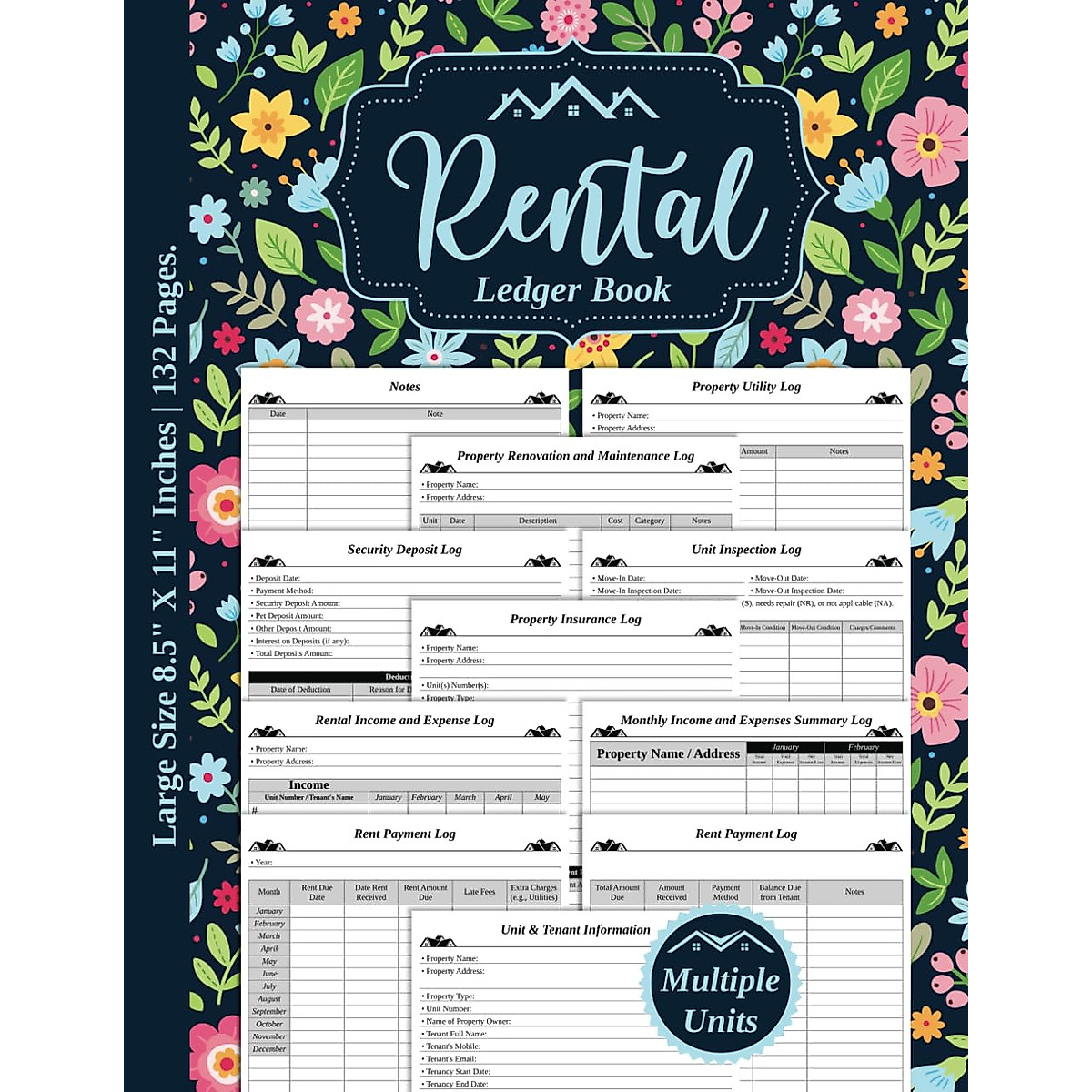 Simple Rental Ledger Book | Rental Income & Expenses Tracker Organizer Log Book | Keep Track and Record of Your Rent Payment | Rental Property Record ... Management | 110 Pages | flower cover design