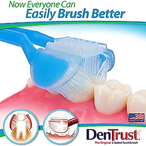 DenTrust 4-PK 3-Sided Toothbrush | Easily Brush Better | Easy to Clean Even The Hard to Reach Areas Along The Gum Line | Perfect for Adults and The Whole Family | Made in USA.