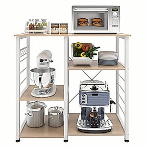 DlandHome Microwave Cart Stand 35.4 inches, Kitchen Baker's Rack Utility Storage Shelf Microwave Stand 3-Tierx3-Tier for Spice Rack Organizer Workstation Shelf, 171-M Maple, 1 Pack