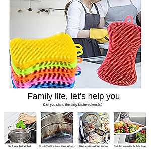 Silicone Sponge Dish Washing Kitchen Scrubber, 6 Pack Reusable Dish Washing Cleaning Sponges Double-Sided Multipurpose Non Stick Silicone Dish Sponges for Dishes, Fruit, Vegetable （Multicolor）