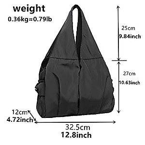 Women Shoulder Bag Handbag Tote Large Capacity Water-Resistant Shopper Nylon Multi Zipper Pockets (Black)