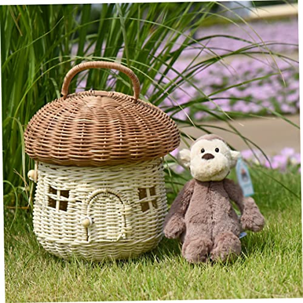 Rattan Storage Basket Mushroom Shape Decorative - Rattan Storage Basket Decorative Woven Basket With Lid, Woven Handle Basket For Shelf Organizer, Decorative Box For Baby Kids Room