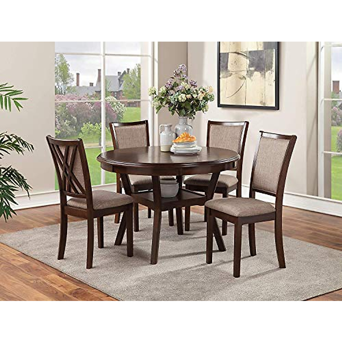 New Classic Furniture Amy 5-Piece Dining Table Set, Brown Cherry