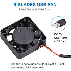 GDSTME 40mm USB Fan for VR Gear, Aquarium, Roku, Router, Raspberry Pi, Cosplay, Helmet Cooling Ventilation