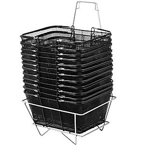 Mophorn 12PCS Shopping Baskets with Handles, Black Metal Shopping Basket, Portable Wire Shopping Basket, Black Wire Mesh shopping Basket Set for Stores Shopping