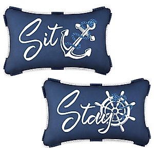 Likiyol Outdoor Pillow Covers 12x20 Inch, Outdoor Waterproof Navy Blue Lumbar Throw Pillows for Patio Porch Furniture Couch Sofa Set of 2, Sit & Stay Decorative Cushion Cover for Summer, Blue