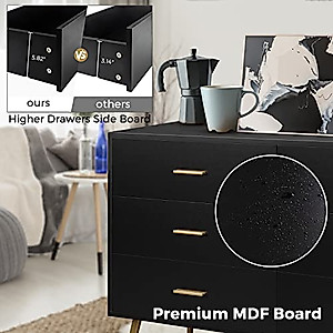 MAISONPEX 6 Drawer Dresser with Metal Handles , Black Modern Wood ,Chest of Drawers, Sturdy Frame Bedroom Furniture with Drawers for Closet Hallway, Living Room