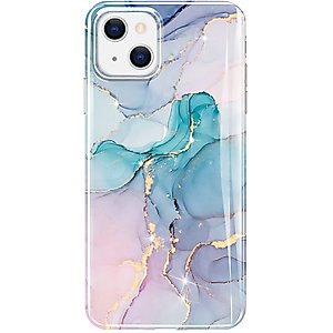 luolnh Gold Glitter Sparkle Case Compatible with iPhone 14 Plus Case Marble Design Shockproof Silicone Bumper Cover Phone Case for iPhone 14 Plus 6.7 Inch(Aqua Green/Purple)