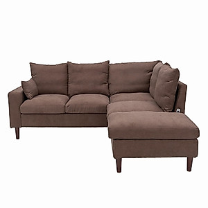 Panana Sectional Sofa L-Shaped Corner Couch with Built-in USB Chairging Port Chaise, Cushion Backrest Solid Wood Legs Suite