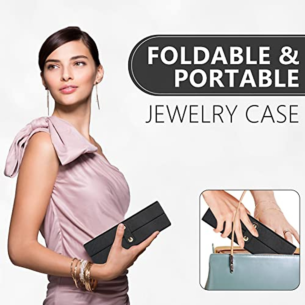 CHFONG Jewelry Box, 2 Layers PU Leather Display Jewellery Holder, Removable Travel Portable Jewelry Case for Necklace Earrings Rings Bracelets, Jewelry Boxes Organizer for Women Girls Wife - Black