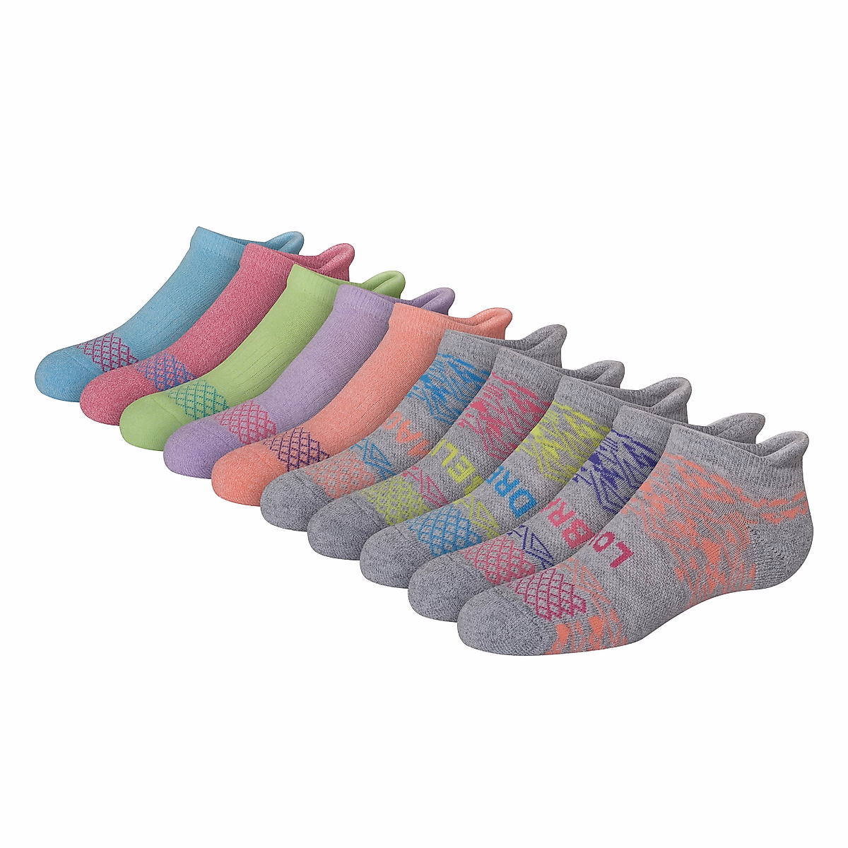 Hanes Girls' Comfort Fit Heel Shield and No Show Socks, 10-Pair Packs, Assorted, Medium