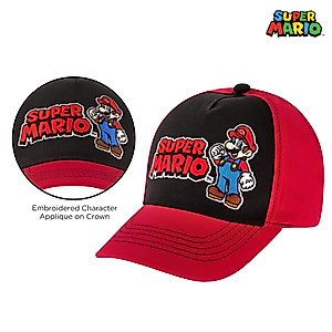 Nintendo Boys Baseball Cap, Super Mario Adjustable Kids Hat for Ages 4-7 Red/Black