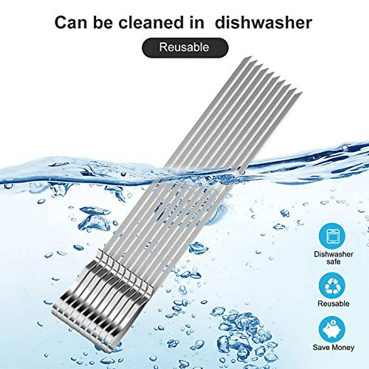 10PCS BBQ Barbecue Skewers, 17inch Skewers Stainless Steel Wide Flat Metal Reusable Dishwasher Safe Grill Tools Needles Sticks Kit for Dad Father's Gift