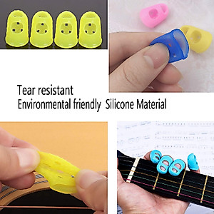 48Pcs Guitar Finger Protector Guitar Fingertip Protectors 4 Sizes Silicone Finger Guards Cover 5Pcs Thumb and forefinger picks for Ukulele Electric Guitar and10 Guitar Picks