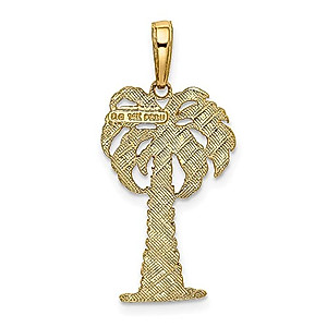 IceCarats 14K Yellow Gold Palm Tree Necklace Summer Beach Pendant Tropical Charm 28mm x 13.5mm Only