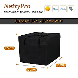 NettyPro Patio Cushion Storage Bags 32 x 32 x 24 inch Water-Resistant Small Outdoor Bag for Cushions Heavy Duty Patio Furniture Storage Bag, Black