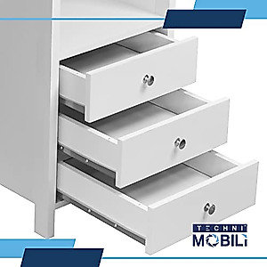 Techni Mobili White Desk with Drawers - Small Office Desk with 3 Cabinet Drawers, Open Shelf, & Laminated Wooden Panels Office & Study Table for Bedroom & Workstations